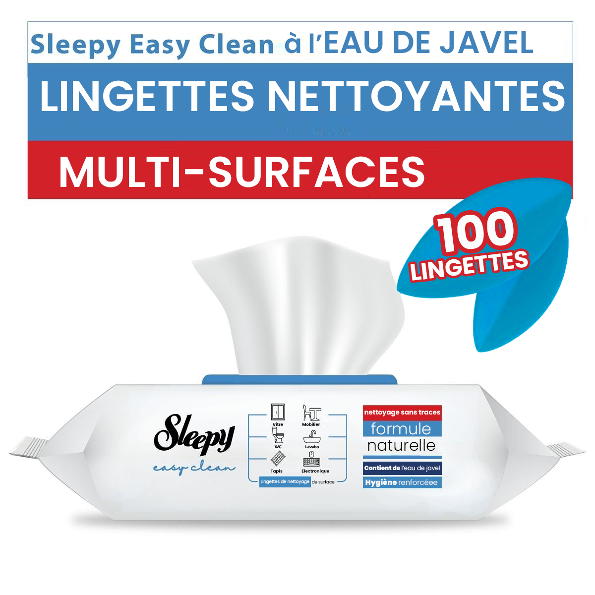 Sleepy Easy Clean 1 Paquet de 100 lingettes nettoyantes multi-usages à ...